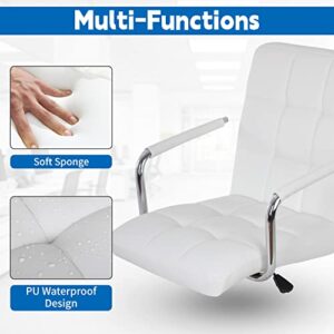 BLKMTY Home Desk Chair Ergonomic Computer Chair Vanity Chair Modern PU Leather Office Chair Adjustable Swivel Chair Computer Executive Chair Mid-Back Student Desk Chair for Teen Girl, White