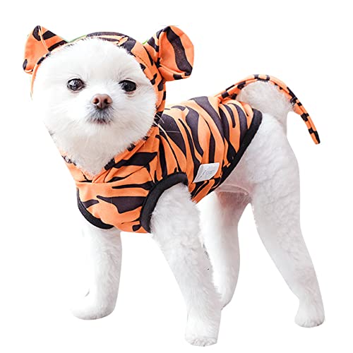 MQQYLBHDS Pet Tiger Costume for Small Dogs Cat Hoodies with Cute Ears and Tails Puppy Dogs Clothes Cartoon Spring Summer Hooded Sweatshirt for Cats Small Medium Dogs (A, Medium)