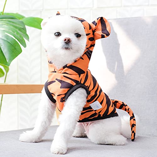 MQQYLBHDS Pet Tiger Costume for Small Dogs Cat Hoodies with Cute Ears and Tails Puppy Dogs Clothes Cartoon Spring Summer Hooded Sweatshirt for Cats Small Medium Dogs (A, Medium)