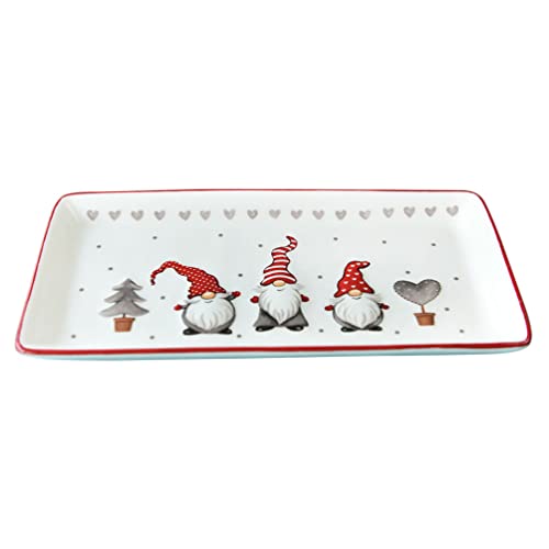 DOITOOL Ceramic Christmas Serving Platter Rectangular Christmas Gnome Serving Platter for Serving Food, Nordic Style Christmas Serving Dish Dinner Plate for Party Entertaining Appetizer