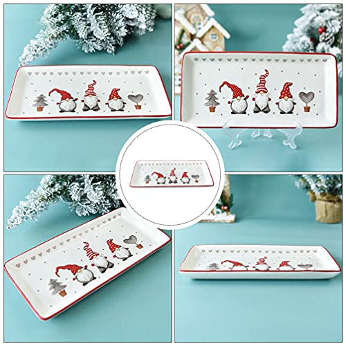 DOITOOL Ceramic Christmas Serving Platter Rectangular Christmas Gnome Serving Platter for Serving Food, Nordic Style Christmas Serving Dish Dinner Plate for Party Entertaining Appetizer