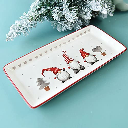 DOITOOL Ceramic Christmas Serving Platter Rectangular Christmas Gnome Serving Platter for Serving Food, Nordic Style Christmas Serving Dish Dinner Plate for Party Entertaining Appetizer