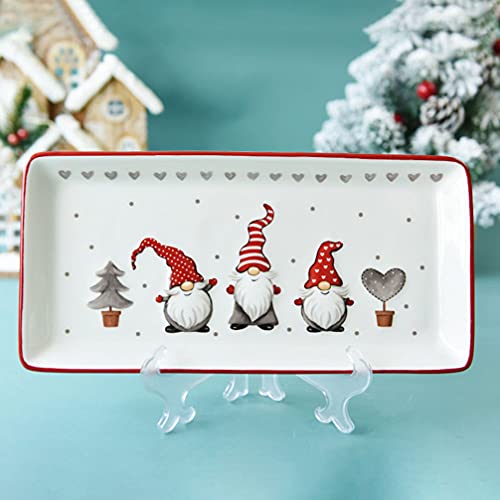 DOITOOL Ceramic Christmas Serving Platter Rectangular Christmas Gnome Serving Platter for Serving Food, Nordic Style Christmas Serving Dish Dinner Plate for Party Entertaining Appetizer