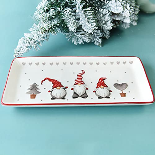 DOITOOL Ceramic Christmas Serving Platter Rectangular Christmas Gnome Serving Platter for Serving Food, Nordic Style Christmas Serving Dish Dinner Plate for Party Entertaining Appetizer