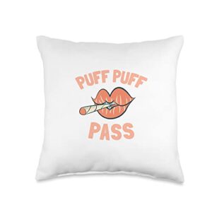 puff pass lips sexy stoner girl puff pass lips joint sexy cannabis stoner girl smoking throw pillow, 16x16, multicolor