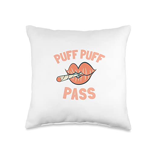 Puff Pass Lips Sexy Stoner Girl Puff Pass Lips Joint Sexy Cannabis Stoner Girl Smoking Throw Pillow, 16x16, Multicolor