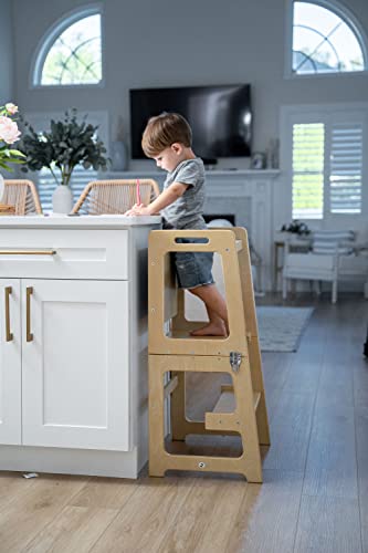 Avenlur Date 4-in-1 Kitchen Tower Montessori and Waldorf Style for Toddlers and Kids 18 Months to 6 Years - The Ideal Counter Stepping Stool with Chalkboard, Desk Table, and Chair All in One