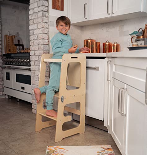 Avenlur Date 4-in-1 Kitchen Tower Montessori and Waldorf Style for Toddlers and Kids 18 Months to 6 Years - The Ideal Counter Stepping Stool with Chalkboard, Desk Table, and Chair All in One