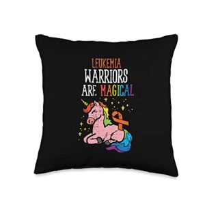 leukemia awareness decor for men women kids gift unicorn leukemia warriors magical orange ribbon awareness throw pillow, 16x16, multicolor