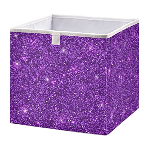 Kigai Purple Glitter Sequins Cabinet Storage Basket, 15.75 x 10.63 x 6.96 inches, Collapsible Closet Storage Bins for Home Bedroom Office