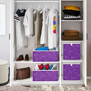 Kigai Purple Glitter Sequins Cabinet Storage Basket, 15.75 x 10.63 x 6.96 inches, Collapsible Closet Storage Bins for Home Bedroom Office