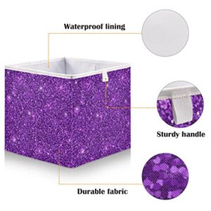 Kigai Purple Glitter Sequins Cabinet Storage Basket, 15.75 x 10.63 x 6.96 inches, Collapsible Closet Storage Bins for Home Bedroom Office