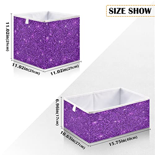 Kigai Purple Glitter Sequins Cabinet Storage Basket, 15.75 x 10.63 x 6.96 inches, Collapsible Closet Storage Bins for Home Bedroom Office