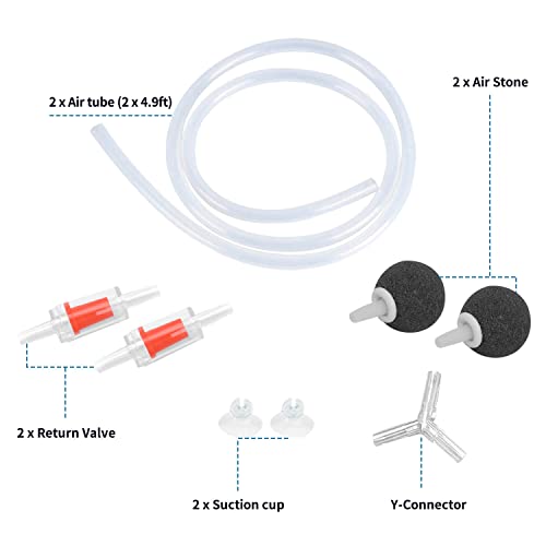 Aquarium Air Pump,Marpros Air Pump for Fish Tank 2 Outlet,Adjustable air bubbler for Fish Tank,Super Quiet Oxygen Pump for Aaquarium 20 to 40 Gallon with Accessories