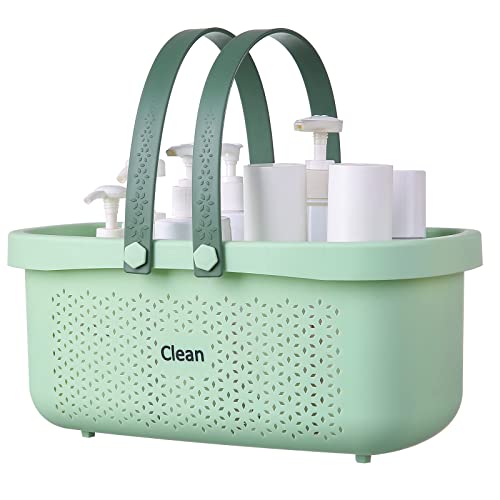 HAPPY MOTTE Plastic Portable Shower Caddy, Bathroom Shower Caddy Basket Tote With Handle For Collage Dorm Camp Travel Green