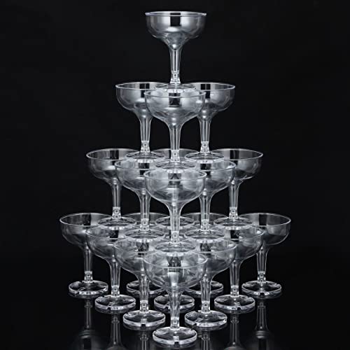 Potchen Set of 100 Champagne Glasses 5 oz Unbreakable Plastic Martini Clear Disposable Wine Cups Stackable Stemmed Coupe Shatterproof Party Stem for Margarita Wedding Birthday Home Bar