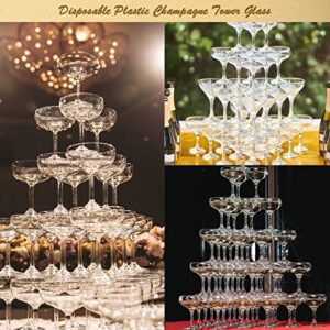 Potchen Set of 100 Champagne Glasses 5 oz Unbreakable Plastic Martini Clear Disposable Wine Cups Stackable Stemmed Coupe Shatterproof Party Stem for Margarita Wedding Birthday Home Bar