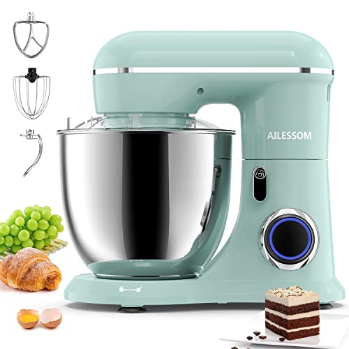 AILESSOM 3-IN-1 Electric Stand Mixer, 660W 10-Speed With Pulse Button, Attachments include 6.5QT Bowl, Dough Hook, Beater, Whisk for Most Home Cooks, Agave Green