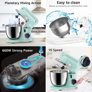 AILESSOM 3-IN-1 Electric Stand Mixer, 660W 10-Speed With Pulse Button, Attachments include 6.5QT Bowl, Dough Hook, Beater, Whisk for Most Home Cooks, Agave Green