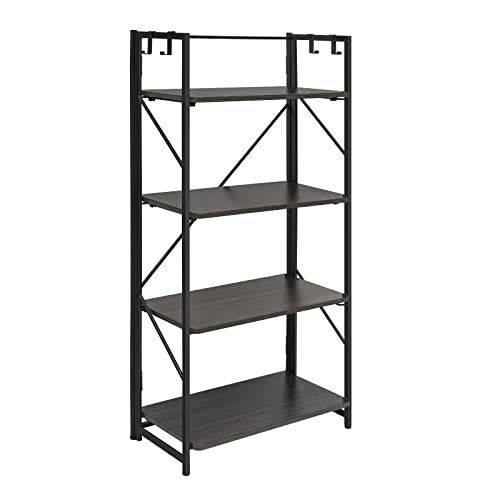 4 Tier Folding Bookshelf Modern Storage Shelves, Free Standing Display Shelf for Collectors, Easy Assembly Bookcase for Bedroom, Office, Pantry