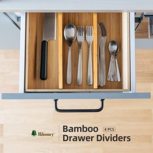 Hihomry Adjustable Bamboo Drawer Dividers, Kitchen Drawer Organizer for Large Utensils, Bathroom Makeup, Office Desk (17-22inch)