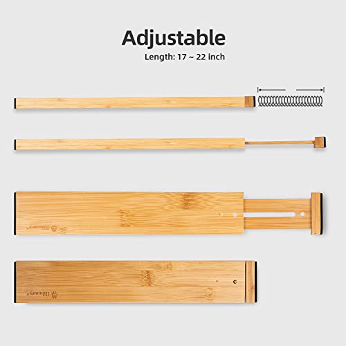 Hihomry Adjustable Bamboo Drawer Dividers, Kitchen Drawer Organizer for Large Utensils, Bathroom Makeup, Office Desk (17-22inch)