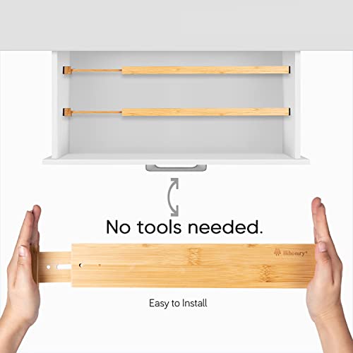 Hihomry Adjustable Bamboo Drawer Dividers, Kitchen Drawer Organizer for Large Utensils, Bathroom Makeup, Office Desk (17-22inch)