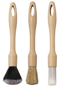 fantasticlean car detailing brush set, 3 pack natural boars hair detailing brush set, clean interior or exterior, wheels, tires, engine bay, leather seats, car detailing kit, detailing brush