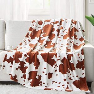 cow print blanket plush blanket cozy blanket for all-season, super soft throws with cute pattern for daughter adults students teen, brown, 60"x80"