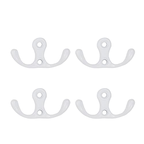 WDONAY 4PCS White Double Prong Robe Hook Zinc Alloy Wall Hooks Hardware Coat Hanger Key Rack Towel Holder with Screws for Entryway, Bathroom, Bathroom