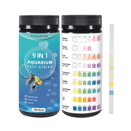 Aquarium Test Strips, 9 in 1 Aquarium Test Kit for Freshwater Saltwater, 100 Strips Aquarium Water Test Kit with Quick and Accurate, Pond Fish Tank Test Strips Testing Nitrite,Nitrate,Iron,pH and More