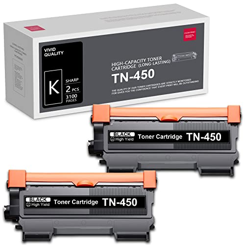 YOISNER Compatible 2 Pack Black TN-450BK TN450BK Toner Cartridge Replacement for TN450 Brother DCP-7060D 7065DN IntelliFax-2840 2940 HL-2220 2230 2240 2240D MFC-7240 7360N 7365DN Printer.