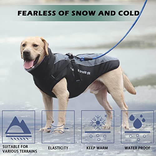 Estefanlo Warm Dog Cold Weather Vest Jacket with Double D Ring Leash and Reflective Logo Comfortable Waterproof Windproof Winter Sweater Outdoor Pet Clothing Snow for Medium Large Dog(2XL) Black