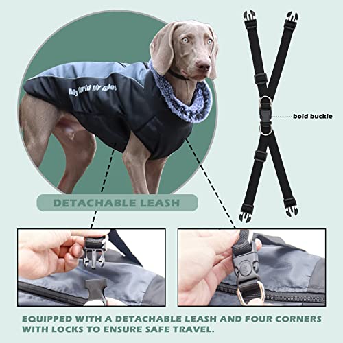 Estefanlo Warm Dog Cold Weather Vest Jacket with Double D Ring Leash and Reflective Logo Comfortable Waterproof Windproof Winter Sweater Outdoor Pet Clothing Snow for Medium Large Dog(2XL) Black