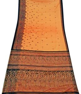 peegli vintage orange saree paisley printed diy craft fabric poly silk sari