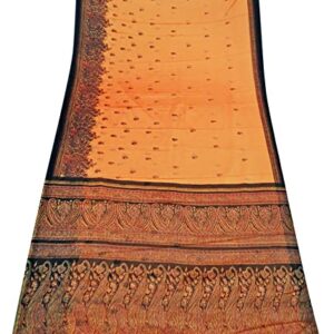 Peegli Vintage Orange Saree Paisley Printed DIY Craft Fabric Poly Silk Sari