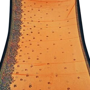 Peegli Vintage Orange Saree Paisley Printed DIY Craft Fabric Poly Silk Sari