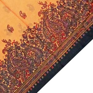 Peegli Vintage Orange Saree Paisley Printed DIY Craft Fabric Poly Silk Sari