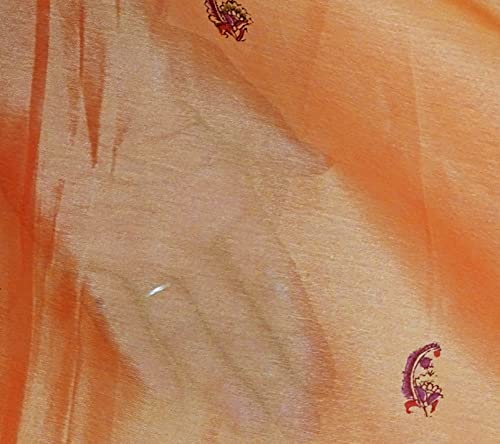 Peegli Vintage Orange Saree Paisley Printed DIY Craft Fabric Poly Silk Sari