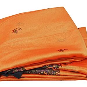 Peegli Vintage Orange Saree Paisley Printed DIY Craft Fabric Poly Silk Sari