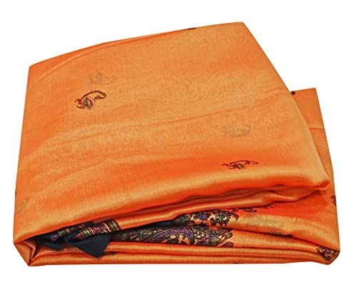 Peegli Vintage Orange Saree Paisley Printed DIY Craft Fabric Poly Silk Sari