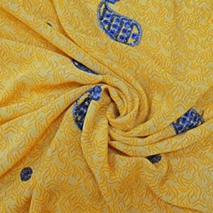 Peegli Indian Vintage Yellow Saree Paisley Pattern Sequins Work Sari Georgette DIY Craft Fabric