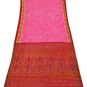 Peegli Vintage Pink Saree Floral Printed Dress Wrap Fabric Silk Blend DIY Craft Sari