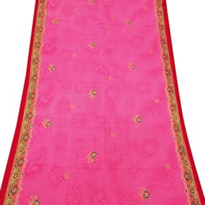 Peegli Vintage Pink Saree Floral Printed Dress Wrap Fabric Silk Blend DIY Craft Sari