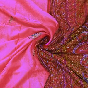 Peegli Vintage Pink Saree Floral Printed Dress Wrap Fabric Silk Blend DIY Craft Sari