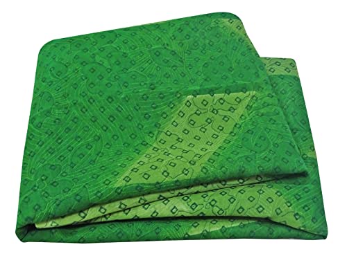 Peegli Vintage Green Saree Abstract Printed Curtain Drape Fabric Georgette DIY Craft Sari