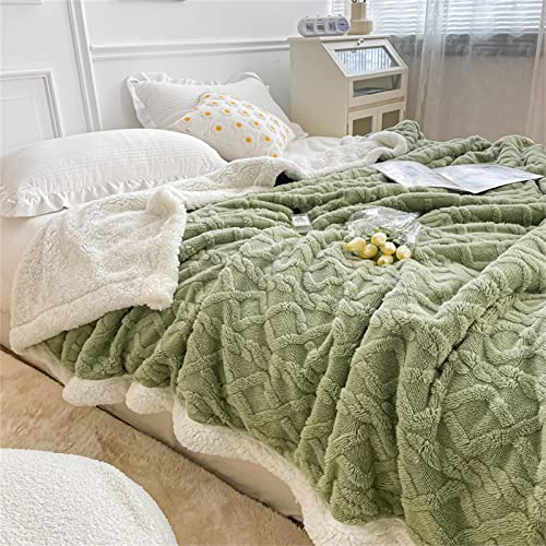 Fleece Plush Throw Blanket, Green Tufted Striped Pattern Fuzzy Sherpa Bed Throw, Soft Fluffy Warm Winter Blanket for Bed Sofa Couch Car 50x60 Inches