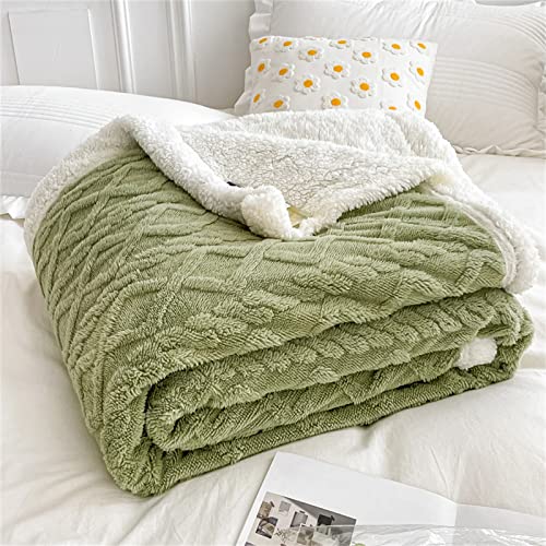 Fleece Plush Throw Blanket, Green Tufted Striped Pattern Fuzzy Sherpa Bed Throw, Soft Fluffy Warm Winter Blanket for Bed Sofa Couch Car 50x60 Inches