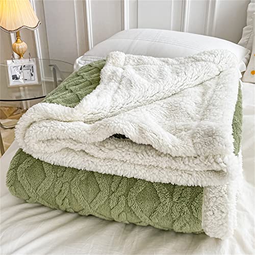 Fleece Plush Throw Blanket, Green Tufted Striped Pattern Fuzzy Sherpa Bed Throw, Soft Fluffy Warm Winter Blanket for Bed Sofa Couch Car 50x60 Inches