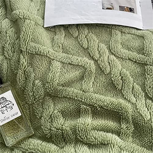 Fleece Plush Throw Blanket, Green Tufted Striped Pattern Fuzzy Sherpa Bed Throw, Soft Fluffy Warm Winter Blanket for Bed Sofa Couch Car 50x60 Inches